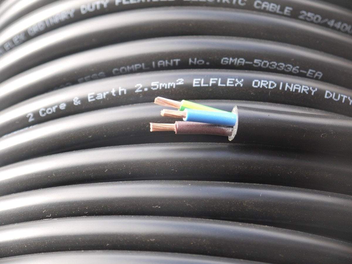 FLEXIBLE 3G CABLE (2 CORE & EARTH) 2.5MM PVC- BY THE METER ...